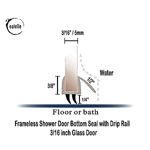 eatelle Frameless Shower Door Bottom Seal with Drip Rail - 3/16" (5mm) Thick Glass, 36" Long Sweep - Ultra Clear Polycarbonate