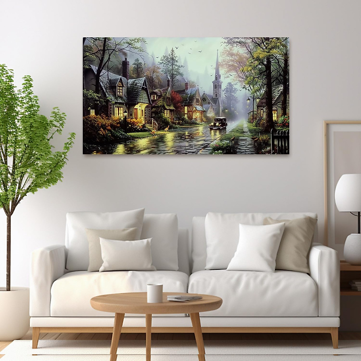 BOHU ARTS Clocktower Cottage Canvas Art Paintings Landscape Wall Art for Bedroom Livingroom Office Framed Ready to Hang