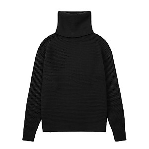 chouyatou Women's Turtleneck 2 Piece Outfits Ribbed Knit Sweater Midi Pencil Skirt Set (Small, Black)