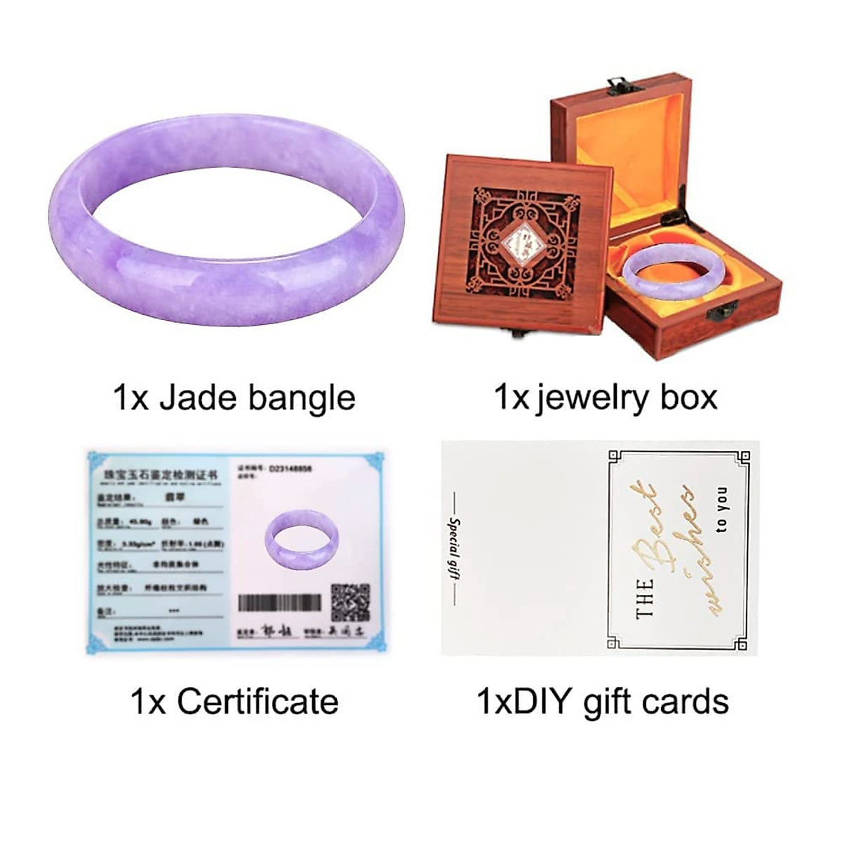 AKMASK Violets Jade Bangle Bracelet for Women Natural Genuine Purple Jadeite Bangles Jewelry with Gift Box (Size : 62mm)