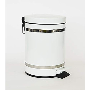 AQ Round Metal 5 Liter/1.3 Gallon Step Trash Can with Removable Liner, Small Garbage Pedal Waste Bin for Bathroom, Bedroom, Craft Room or Office - White & Chrome