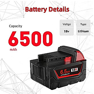 2 Packs 18V 6500mAh Replacement Battery and Charger Replacement for Milwaukee 18-Volt Li-ion Battery and M-18 Battery Charger