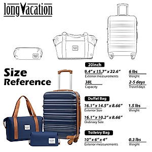 LONG VACATION Luggage Sets 20 IN Carry on Suitcase ABS Handshell Luggage 3 Piece Set with TSA Lock Spinner Wheels (NAVY, 20-Inch)