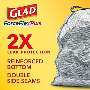 Glad ForceFlexPlus Tall Kitchen Drawstring Trash Bags - 13 Gallon Grey Trash Bag, Fresh Clean with Febreze Freshness 68 Count
