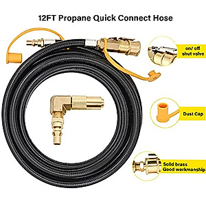 LEIMO KPARTS 12FT Rv Quick Connect Propane Hose with Propane Elbow Adapter for 17" and 22" Blackstone Griddles, Low Pressure Quick Disconnect Propane Extension Hose Rv to Gas Grill.