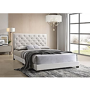 Happy Homes Lexi Upholstered Bed Frame with Headboard /Diamond Button Tufted /Faux Leather /Wood Slats Included /Easy Assembly/Box Spring Platform Needed /Works with Memory Foam Mattress Twin White
