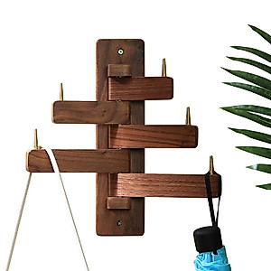 CatFairy Can swing Wood Coat Rack Wall Hooks, Wood Wall hooks Made of pure solid Black Walnut, Robust, beautiful and personalized Wall mounted Rack (Swivel Foldable Black Walnut)