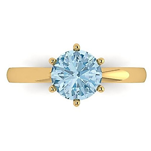 Clara Pucci 1.50 ct Round Cut Solitaire Natural Aquamarine Engagement Wedding Bridal Promise Anniversary Ring in 18K yellow Gold Size 6