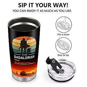 Jekeno Mug Tumbler Gifts for Dad - Presents for Daddy Papa Fathers Day Birthday from Daughter Son Wife Best Dad In The Galaxy Dadalorian Coffee Cup Grandpa Husband 20oz Stainless Steel