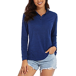 MAGCOMSEN SPF Golf Shirt Summer Shirts for Women Uv Protection Shirts Running Shirts Workout Shirts Athletic Shirts Dark Blue L