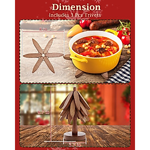 Wooden Tree Coasters with Holder, Wooden Trivets for Hot Dishes Decorative Christmas Tree Shape Includes 3 Pcs Hot Plate Mats, Tree Trivets for Hot Pots and Pans, Hot Pads for Countertop, Sapele
