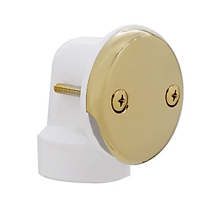 Westbrass 594244-01 14" White Tubular Bath Waste & Overflow Assembly with Twist & Close Drain Plug and 2-Hole Faceplate, Polished Brass