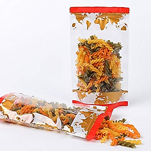 QQ Studio Clear Multi-Sized Windowed Resealable Stand Up Food Pouches with Gold Map Design (14x24cm (5.5x7.9"))