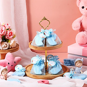 Dimsile 50 Sets Baby Shower Favors, Handmade Baby Feet Scented Soap Party Favors for Guests Baby Shower Favors Soaps with Organza Bags Thanks Tags for Baby Shower Gifts Wedding Party Guests (Blue)