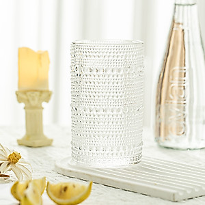 13 Oz Cocktail Glasses Hobnail Drinking Glasses Unique Vintage Bubble Cocktails - Set of 4 Old Fashioned Embossed Glassware Cups for Beverage, Water, Wine, Beer, Juice, Mixed Drinkware (13 Oz)