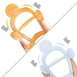 【Never Drop from Hand】 HEORSHE 2 Pack Baby Teething Toys for Babies 3-6 Months Teethers for Infant Toddlers Silicone Molars Adjustable Chew Toys for Babies 3 4 5 6 7 8 9 10 11 12 Months (Brown + Blue)