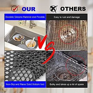 URMONA Sink Protectors for Kitchen Sink, 24.8'' x 13'' Silicone Sink Mat, Sink Mats for Bottom of Kitchen Stainless Steel Sink, Non-Slip Folding Sink Mat for Kitchen Sink