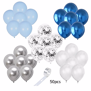Baby Blue and Silver Birthday Decorations Light Blue White Silver Birthday Party Decorations Blue Balloon Garland Kit with Silver Happy Birthday Balloon Banner Cake Topper for Boys Girls