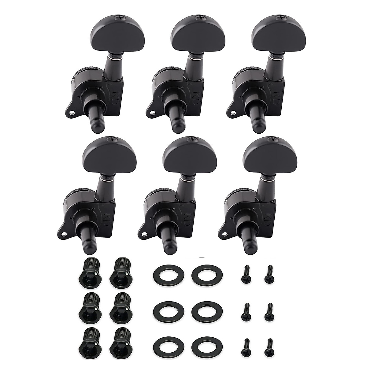 Metallor Locking Guitar String Tuning Pegs Tuning Keys Machine Heads Tuners 1:18 Gear Ratio 6 In Line for Right Handed Electric Guitar or Acoustic Guitar Parts Accessories Half Round Head Black.