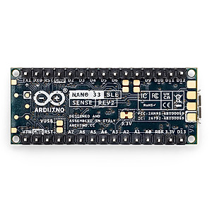 Arduino Nano 33 BLE Sense Rev2 with Headers [ABX00070] – AI Microcontroller with Sensors, Bluetooth, for Wearables, Gesture & Voice Recognition