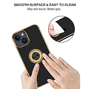 BENTOBEN iPhone 14 Case with 360° Ring Holder, Shockproof Slim Kickstand Magnetic Support Car Mount Women Men Non-Slip Protective Phone Case for iPhone 14 6.1", Black/Gold