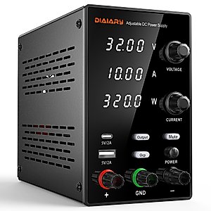 DC Power Supply Variable, Adjustable Switching Regulated Power Supply (32V 10A) with Encoder Coarse & Fine Adjustments Knob, Bench Power Supply with USB & Type-C Quick-Charge Interface