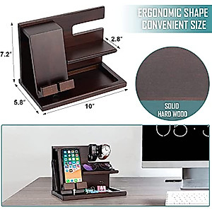 ZORMY Wood Phone Docking Station, Nightstand and Watch Organizer Ash Key Holder Wallet, Wooden Bedside Stand for Cellphone, Ring, Wallet, Pen, Coin for Men Husband Anniversary Dad Birthday