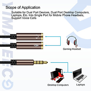 YIMATEECO Headphone Splitter 3.5mm Splitter, 1 Male to 2 Female Headset Mic Adapter, Audio Splitter for Headphones Laptop PS4 Xbox PC Phone Tablet Gaming. (1 Male to 2 Female, 2pcs, Brown)