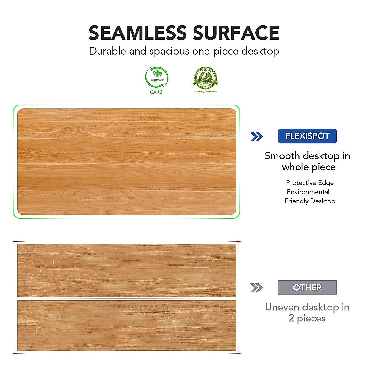 FLEXISPOT Standing Desk, Whole-Piece Desktop 48 x 24 Inches Height Adjustable Desk Stand up Desk Home Office Table for Computer Laptop (White Frame & Maple Desktop)