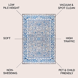 JONATHAN Y MDP204A-3 Modern Boho Floral Gray/Navy 3 ft. x 5 ft. Area-Rug, Bohemian, Easy-Cleaning,for Bed,Kitchen,Living Rooms, Non Shedding