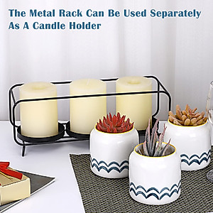 JUXYES Set of 3 Ceramic Flatware Holder for Countertop, Desktop Silverware Organizer Utensil Holder With Black Metal Rack, Flatware Caddy Cutlery Holder Silverware Organizer for Kitchen Dining Tables