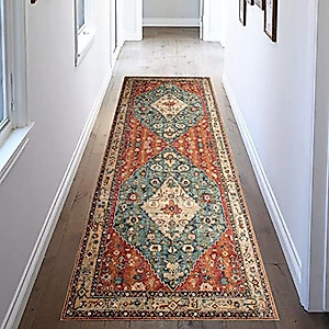 Boho Hallway Runner Rug 2x6 Vintage Floral Bohemian Medallion Persian Oriental Distressed Throw Rugs Low Pile Washable Non-Slip for Laundry Living Room Kitchen Bedroom Decor