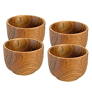 YUNIFF Teak Wood Rice Bowl, Wooden Small Bowl, Condiment Bowl for Sauces, Soups and Nuts, All Natural, Lightweight and Easy to Clean Set of 4