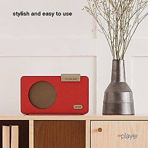 SMPL One-Touch Music Player, Audiobooks + MP3, Quality-Sound, Durable Wooden Encloser with Retro Look, 4GB USB with 40 Nostalgic Hits Included, Live Technical Support (Red, Music Player)