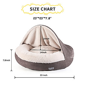 FANTSYPET Dog Bed & Cat Beds, Warming Soft Dog Beds with Blanket Attached, Dog Bed for Small and Medium Dogs, Cozy Donut Dog Bed Plush Hooded Calming Cuddler, Calming Cave Dog Bed, Camel, (23 x 23 in)
