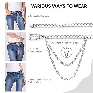 Linawe Silver Belt for Women Dress Waist Chain Accessory Jeweled Belts Thin Rope String Body Belly Fashion Jewelry for Jeans Pants Metal Pin Buckle Goth Sexy Costume Accessories Gift for Mom Wife Her