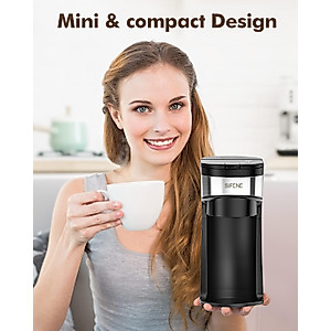 SIFENE Mini Coffee Maker Single Serve Instant Coffee Brewer, One Cup for K Pod & Ground Coffee, Capsule Coffee Machine with Water Window and Descaling Reminder (Black)
