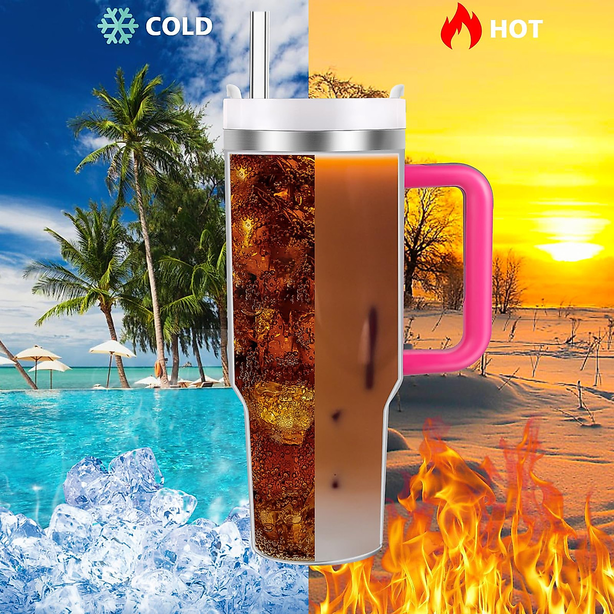 BELYQLY New Version 40oz Stainless Steel Vacuum Insulated Tumbler with Lid and Straw for Water, Smoothie and More, Iced Tea or Coffee (Pink)