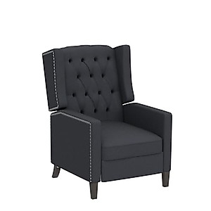 CALABASH Push Back Recliner Chair, Upholstered Wingback Chair Tufted Armchair Mid Century Modern Lounge Recliners for Small Spaces, Living Room, Bedroom,Home Theater,Black
