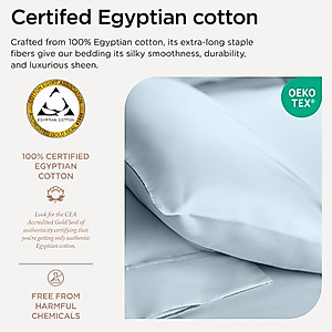 Threadmill Egyptian Cotton Full Size Sheet Set | 100% Certified Egyptian Cotton Sheets for Full Size Bed | Full Bed Sheets Set 16" Deep Pocket | Soft Sateen 4-Piece Cooling Bedding Set | Light Blue