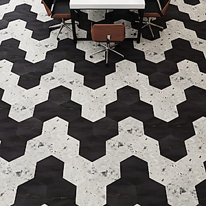 Lucida Surfaces Luxury Vinyl Floor Tiles | Glue Down Adhesive Flooring | Marble Look Hexagon Shaped Tile | MosaiCore | Single Sample Tile