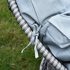 MCombo Patio Wicker Papasan Swivel Chair Sectional Set with Cushion and Frame Base Rattan Comfy Outdoor Loveseat Gray Outdoor Indoor,Dorm,Living Room for 2 Person 6081-PC03-EY