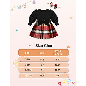 Qaoerde Baby Girl Dresses 12-18 Months Baby Girl Dress Puff Sleeve Red Plaid Dress Ribbed Baby Girls' Dresses Baby Dresses 12-18 Months Baby Girl Fall Dress Baby Girl Winter Dress Christmas Outfit