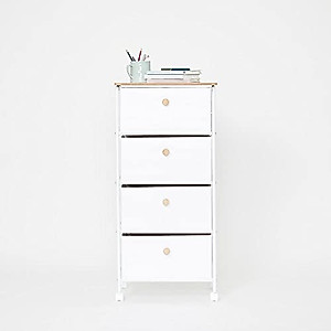 Dormify 4 Drawers Storage Organizer on Wheels | Storage Tower with Wood Top | Nightstand Organizer | Tall Skinny Dresser for Closet | 17" W x 18" D x 38" H | White| Dorm & Bedroom Essential