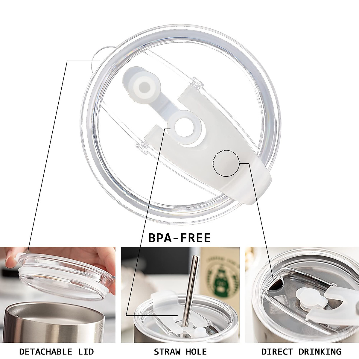 Puraville 12 oz Handleless Coffee Mug,Insulated Travel Mug with Lid and Straw, Double-Walled Stainless Steel Vacuum Coffee Tumbler Cup with lid, Silver