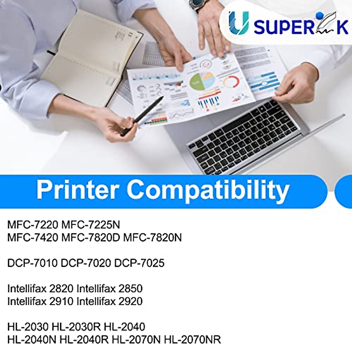 SuperInk 2 Pack Compatible Toner Cartridge & Drum Unit Set Compatible for Brother TN350 DR350 use in DCP-7010 HL-2030 HL-2070N Intellifax 2820 MFC-7220 Printer (1 Toner, 1 Drum)