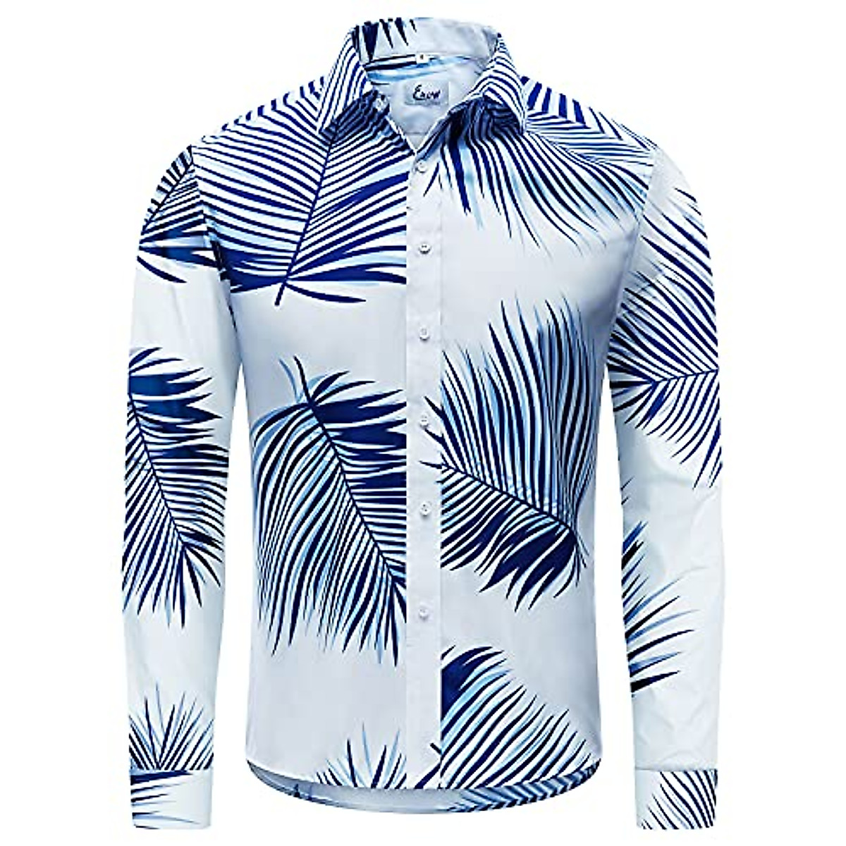 EUOW Mens Hawaiian Shirts Floral Printed Casual Long Sleeve Button Down Beach Dress Shirts (YZ Blue, S)