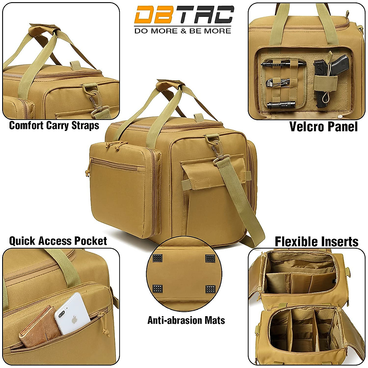DBTAC Range Bag 4+ Pistol Large Size (Tan) + Tactical Lunch Bag (Tan), Durable Material with adjustable shoulder strap, Multi-functional Design