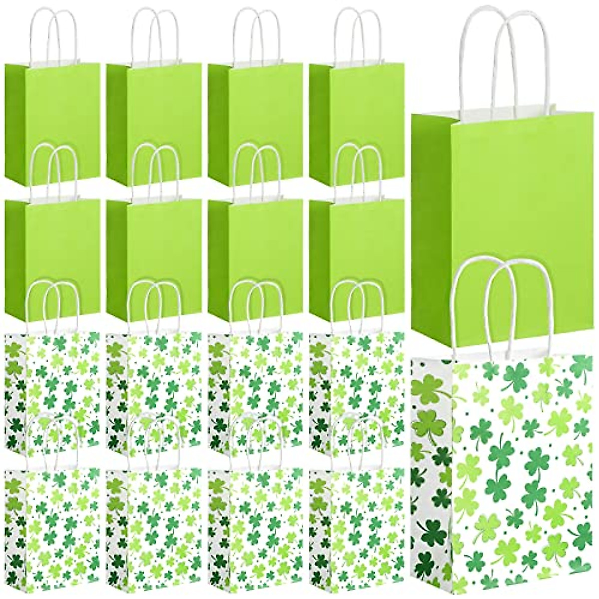 24 Pcs St. Patrick's Day Paper Gift Bags with Handles 5.9 x 8.3 x 3.1 Inch Green Treat Bags and Irish Lucky Shamrock Goodie Bags for St Patrick's Day Party Favor Wedding Birthday