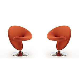 Manhattan Comfort Curl Fabric Swivel Accent Chair in Orange (Set of 2)
